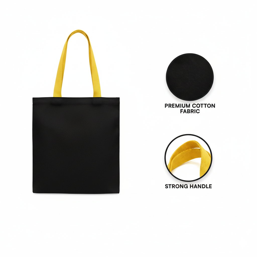 13x15 Inch (330 GSM) Plain Black and Yellow Tote Bag – EcoCarry